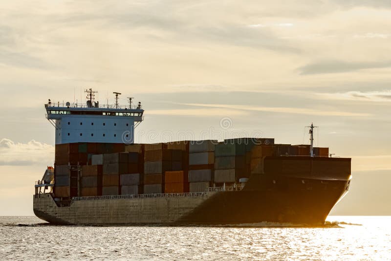 Black Container Ship Underway Stock Image - Image of latvia, export ...