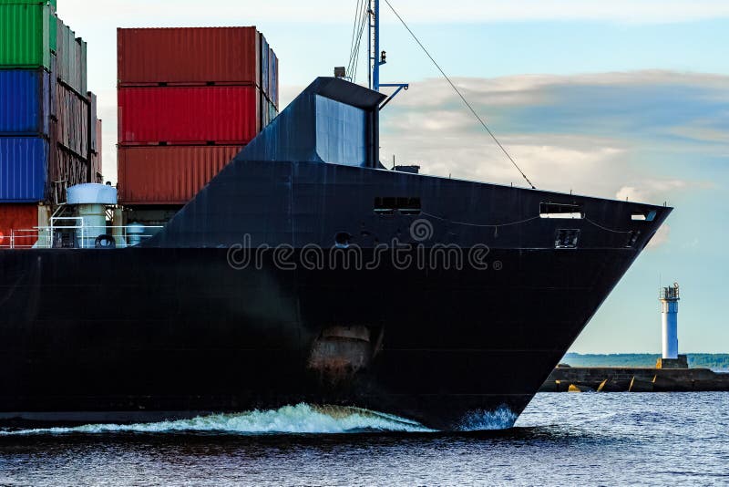 Black Container Ship Underway Stock Image - Image of ship, production ...