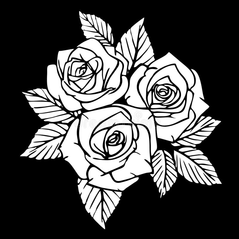 Black Contour Drawing of Two Large Flowers with Stock Illustration ...