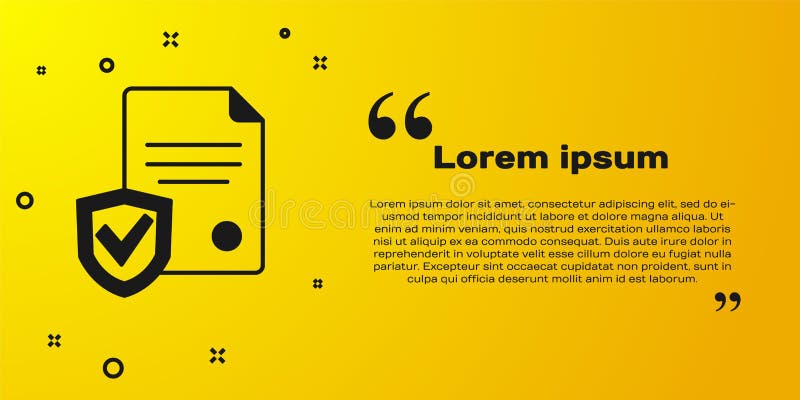 Black Contract with Shield Icon Isolated on Yellow Background ...