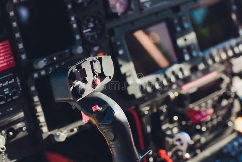 Black Control Panel in a Helicopter Cockpit. Stock Photo - Image of ...