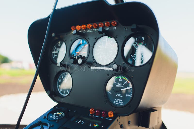 Black Control Panel in a Helicopter Cockpit. Stock Photo - Image of ...