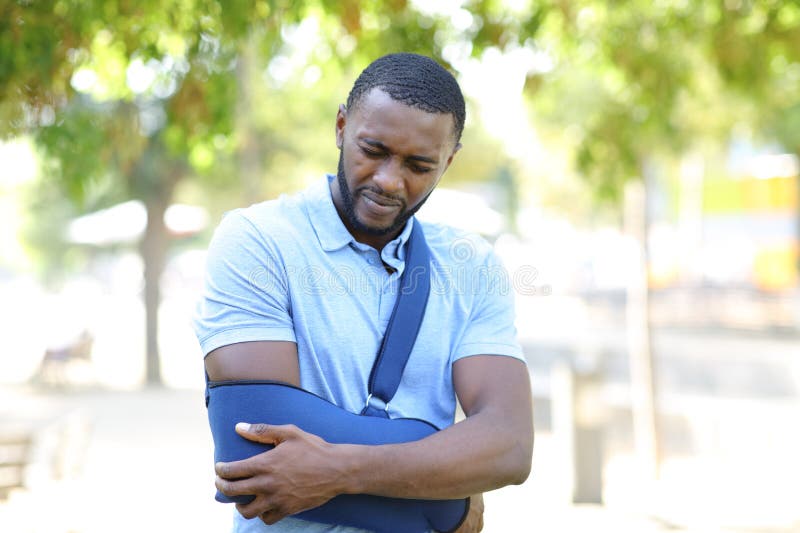 Black Convalescent Man Complaining Suffering Arm Ache Stock Image ...