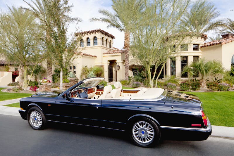 Black Convertible Car Parked in Front F Luxury House Stock Photo ... Black Convertible Car Parked in Front F Luxury House Stock Photo ...