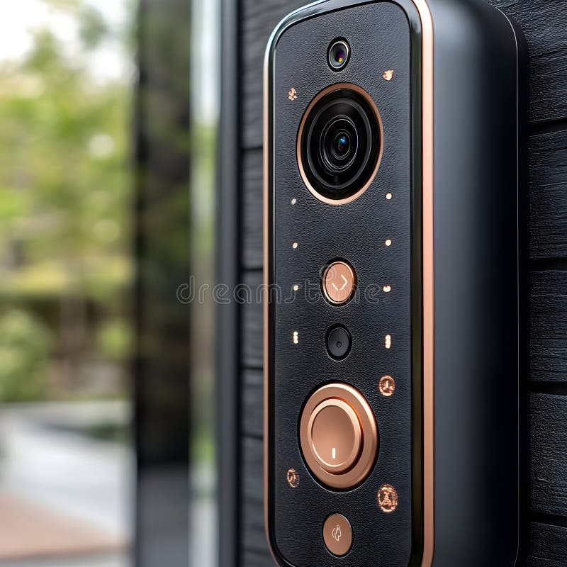 Black and Copper Doorbell Camera with Buttons - 3D Render Stock ...