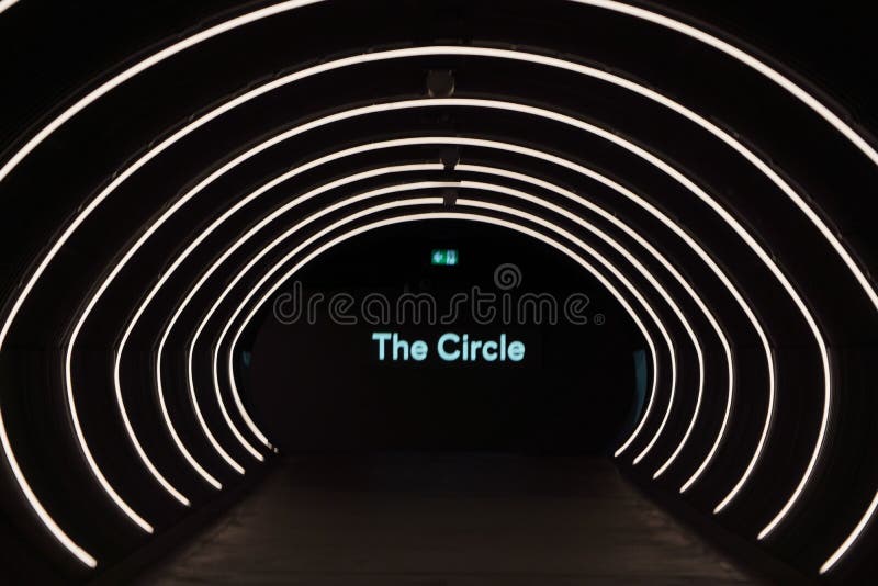Black Corridor with White Neon Lights Circle Stock Illustration ...