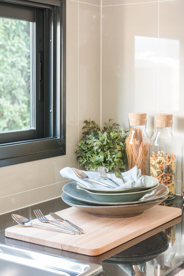 Black Counter in Kitchen Room Design Stock Photo - Image of counter ...