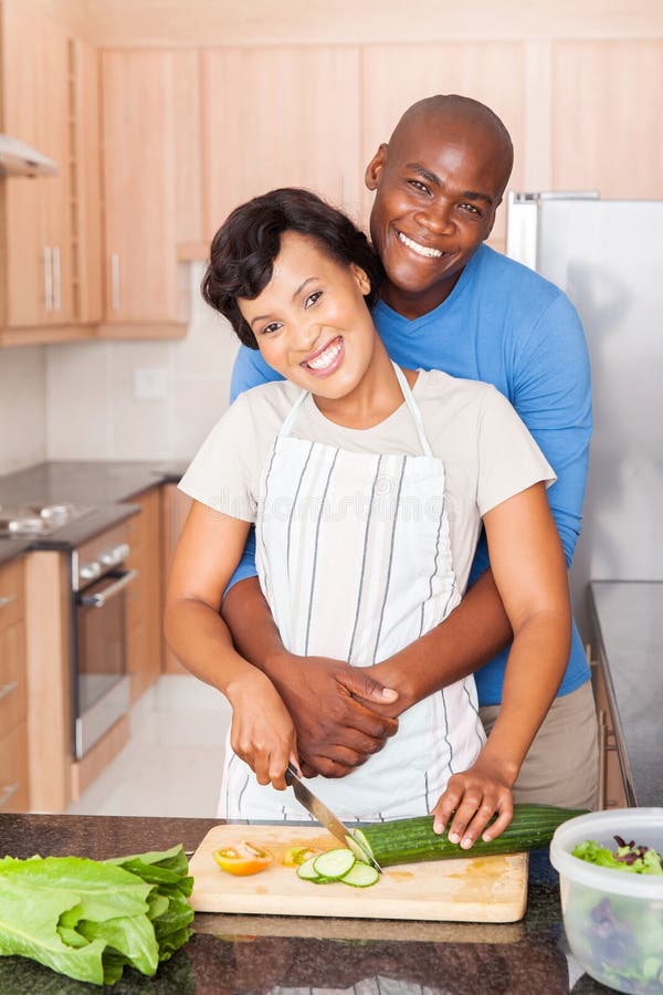 Black Couple Cooking Together Stock Image - Image of hugging, casual ...
