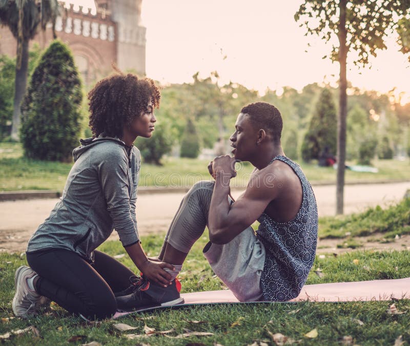 Black Couple Doing Exercise Outdoors Stock Photo - Image of sport ...