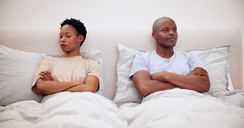 Black Couple Fight And Ignore In Bedroom Conflict Or Marriage Crisis