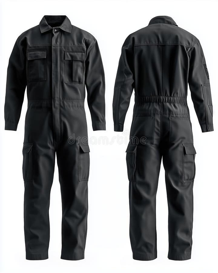 Black Coverall Showing Front and Back View Stock Photo - Image of ...