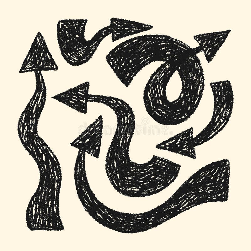 Black Crayon Hand Drawn Bold Thick Arrows Stock Illustration ...