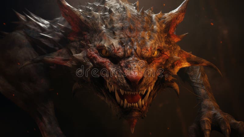 Dark Demon Dragon Monster: Vray Tracing with Ps1 Graphics Stock ...