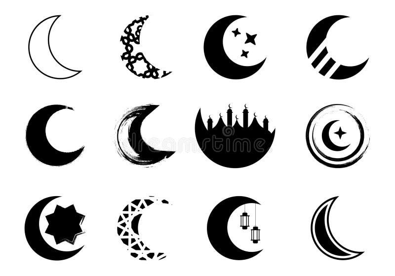 Black Crescent Moon Icon Collection Stock Vector - Illustration of ...
