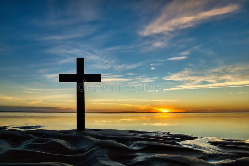 Black Cross Beach Sunset Sand Waves Stock Image - Image of hope ...