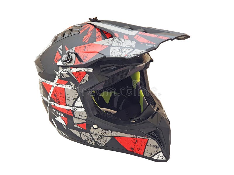 Black Cross Helmet with Red Decals Front View Stock Image - Image of ...