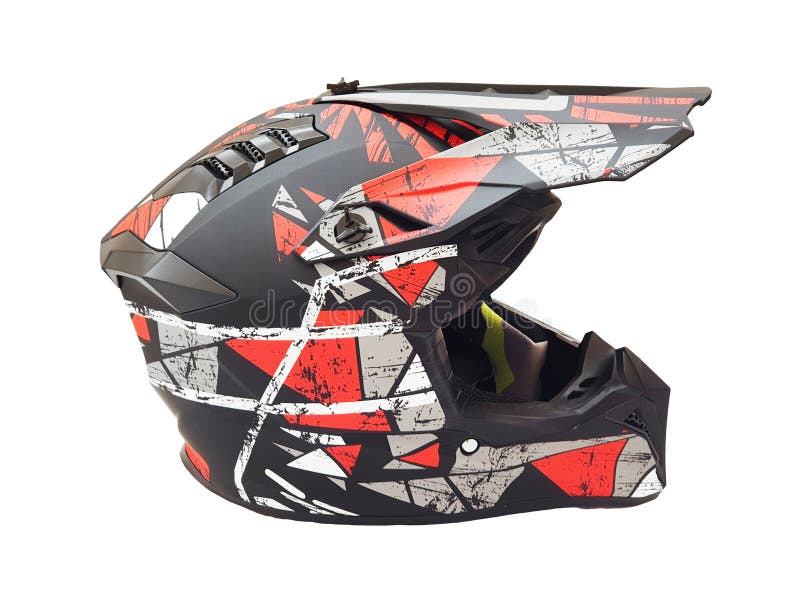 Black Cross Helmet with Red Decals Side View Stock Image - Image of ...
