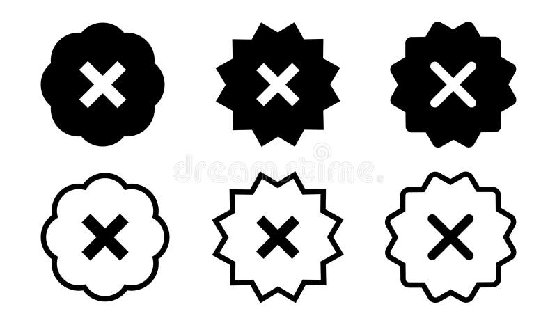 Black Cross Not-verified Symbol Icon Set with Fill and Stroke Stock ...