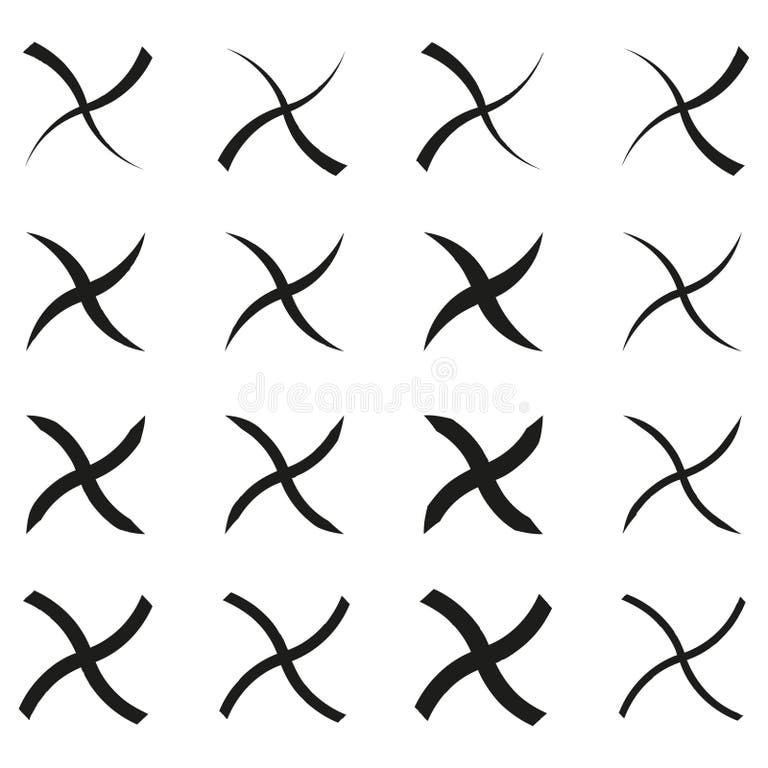 Black Cross Pattern. Dynamic Stroke Marks. White Background Grid ...