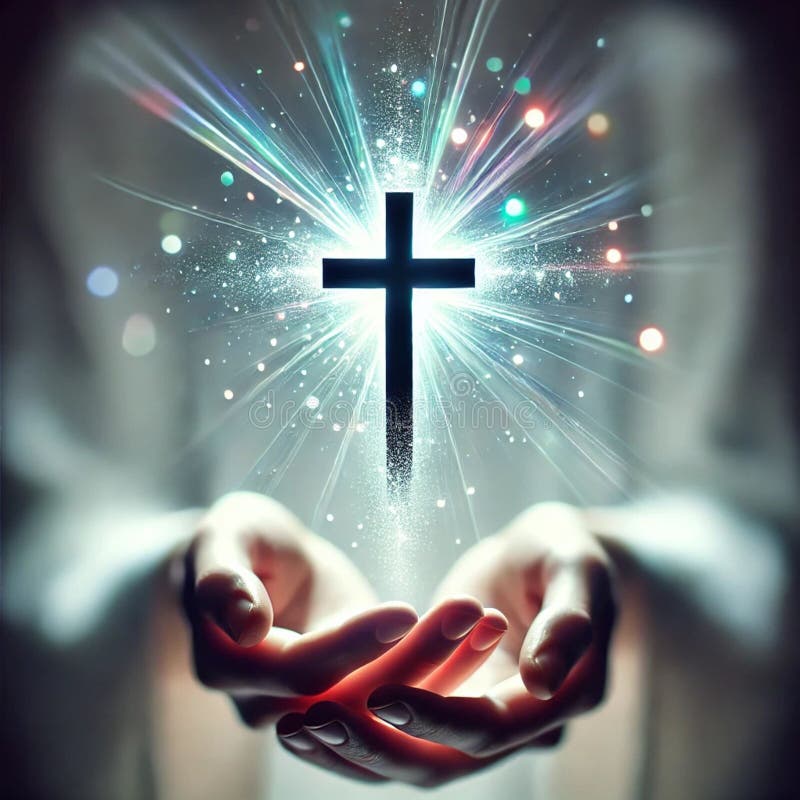 Black Cross with Silver Sparkle, Held in Palm, Distant View, Blurred ...