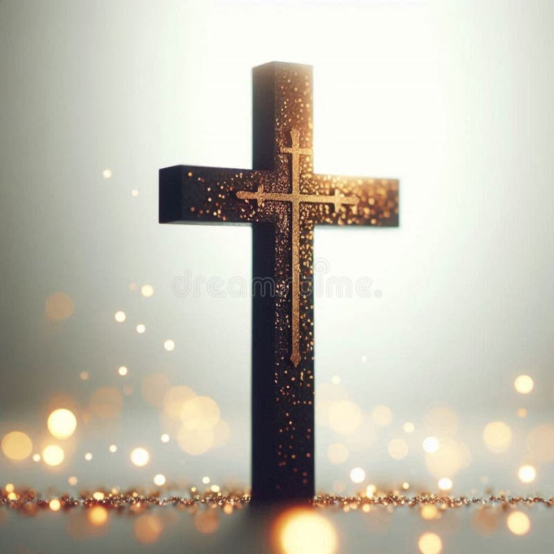 Black Cross with Silver Sparkles, Distant View, Warm Blur Background ...