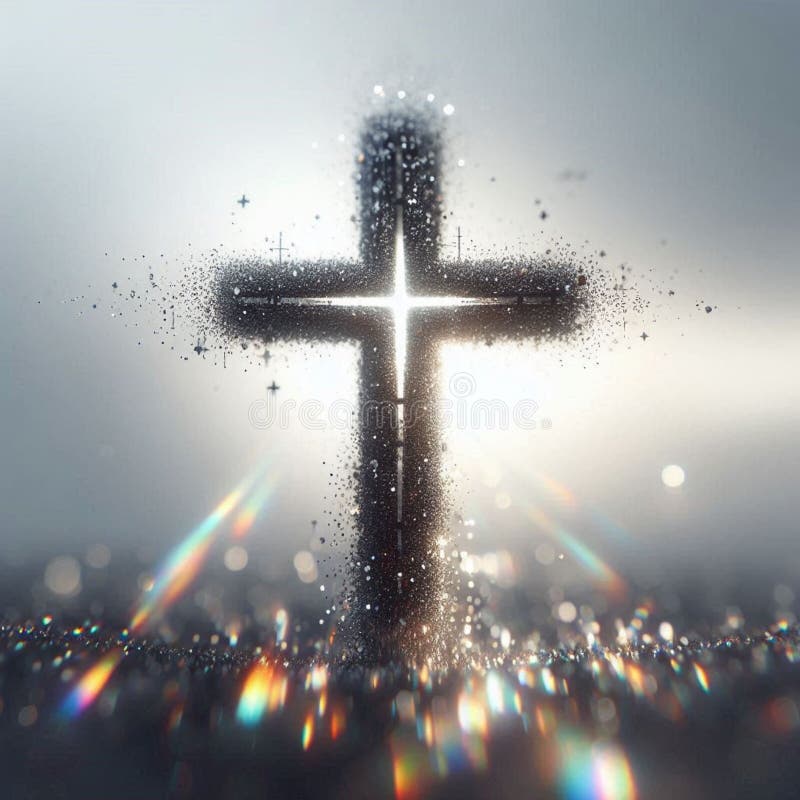 Black Cross with Silver Sparkles and Rainbow Shine, Distant View ...