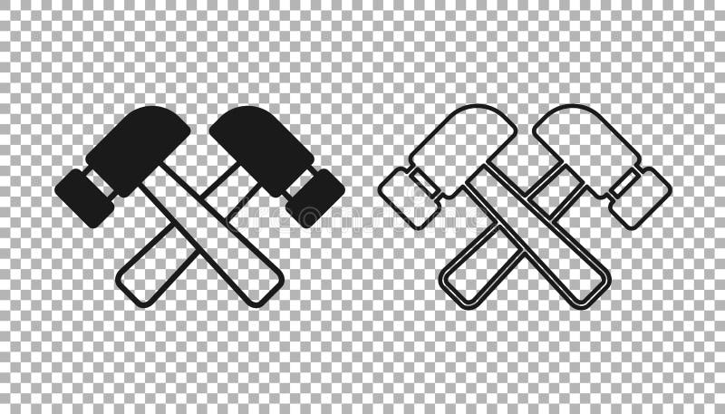 Black Crossed Hammer Icon Isolated on Transparent Background. Tool for ...