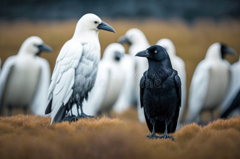 Black Crow on the Background of Gray and White Crows. AI Genarated ...