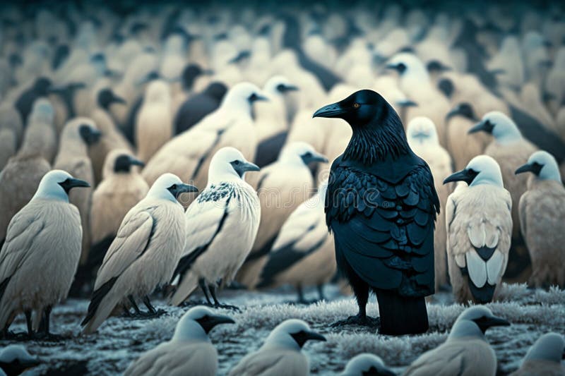 White Crow among Black Crows.. AI Generated. Stock Image - Image of ...