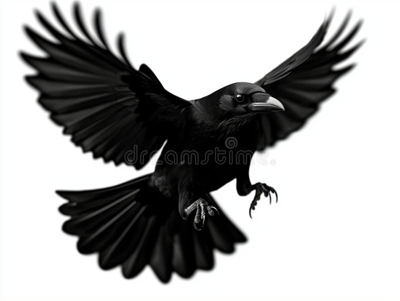 Black Crow in Flight with Its Wings Fully Spread, Showcasing Its ...