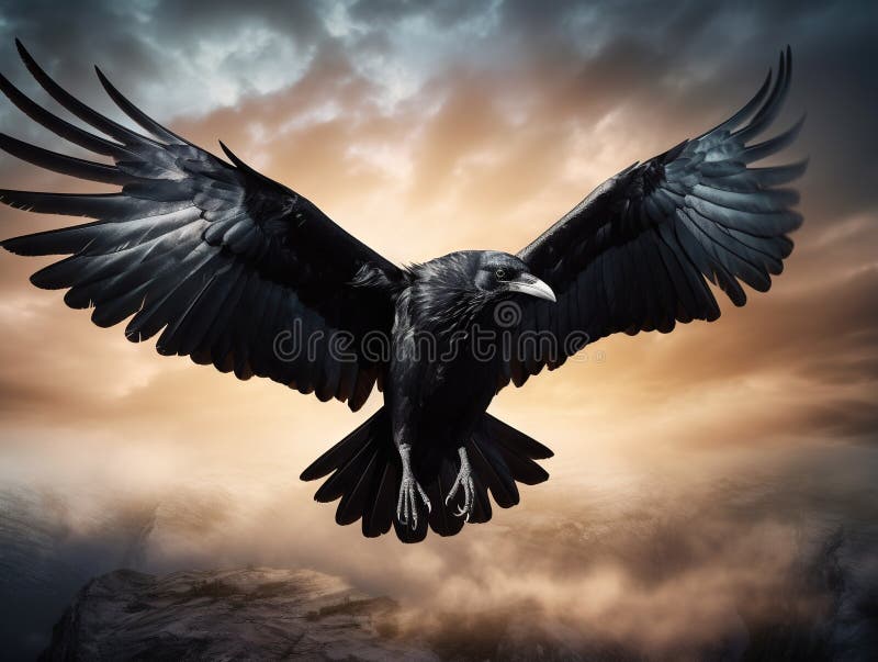 Black Crow in Flight with Spread Wings Stock Illustration ...