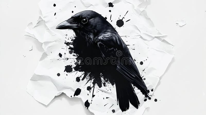 Black Crow Ink Splat on Crumpled Paper Background; Design Element Stock ...