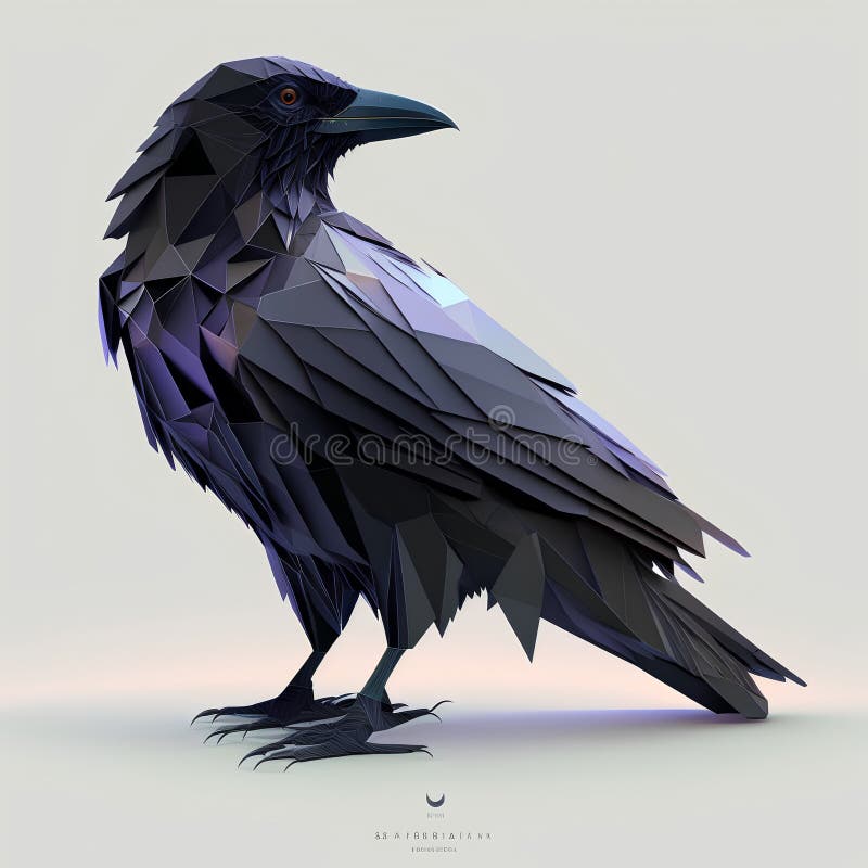 Black Crow in Low Poly Style on White Background. Vector Illustration ...