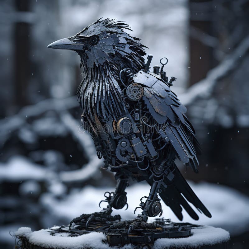 Black Crow Made of Electronic Circuits. Raven Transmuted with ...