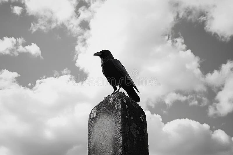 A Black Crow is Perched on a Stone Pillar Stock Illustration ...