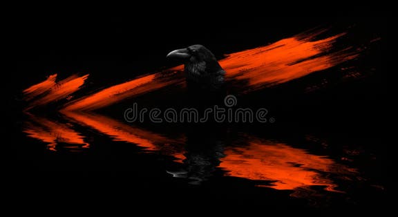 Black Crow Reflection in Dark Orange Water Stock Illustration ...