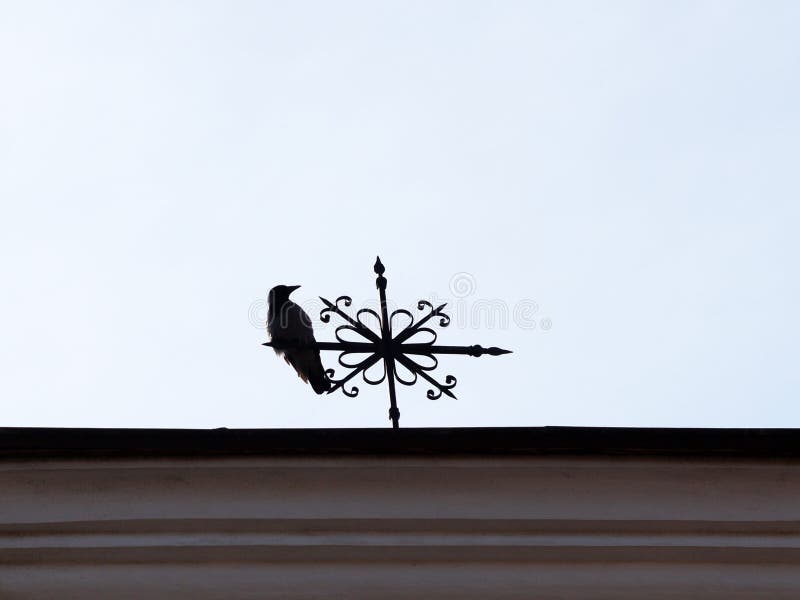Black Crow on a Weather Vane on the Roof Stock Photo - Image of metal ...
