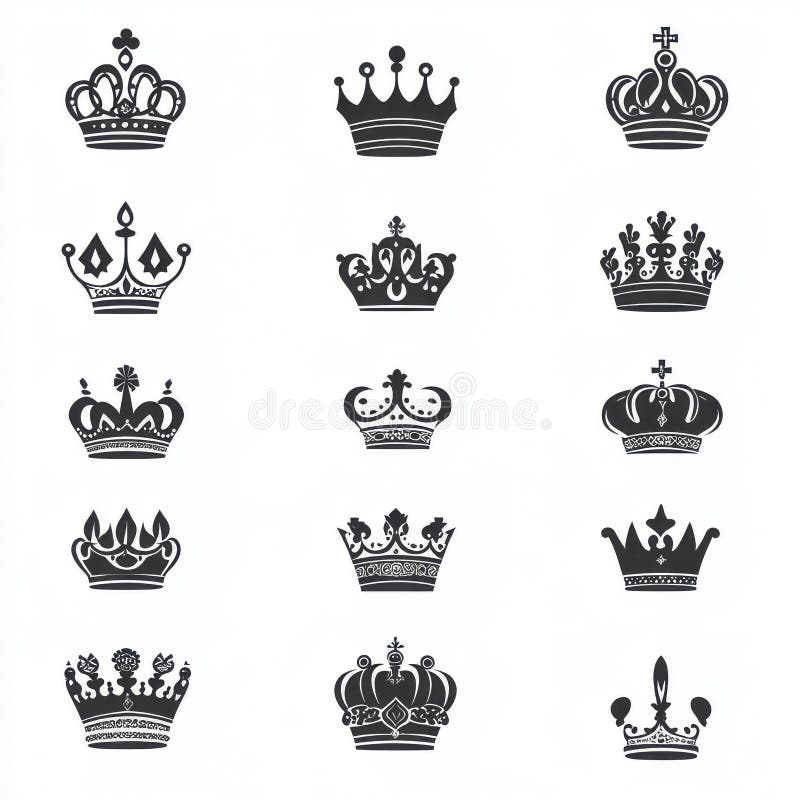 Black Crown Designs Royal Symbols Monochrome Collection Stock ...