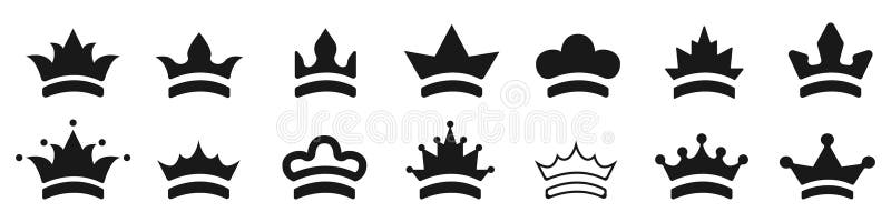Black Crowns Vector Icon Set. King Crown Icon Collection. Attributes of ...