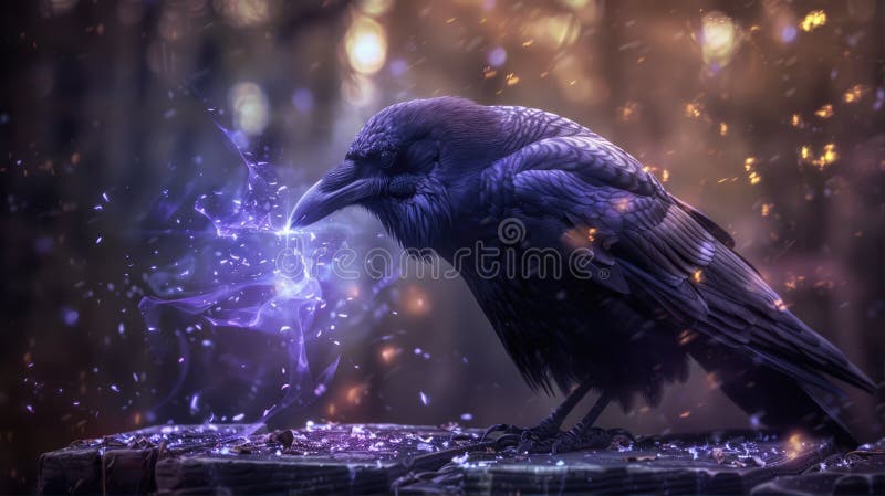 Black Crows in Misty Forest. Fantasy World Stock Image - Image of ...