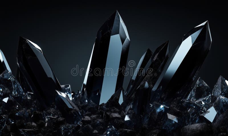 Black Crystal Formations Sharp Edges Reflective Surfaces Dark ...