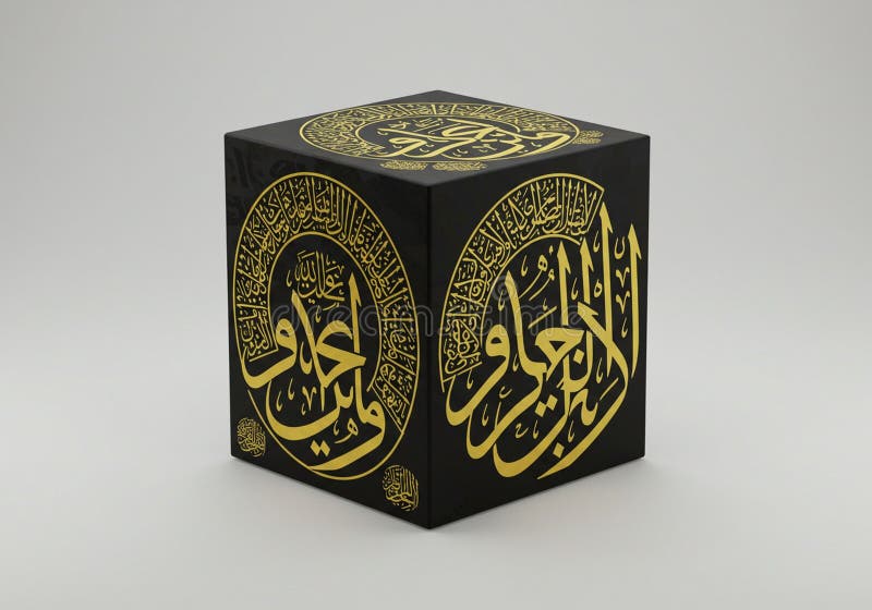Black Cube Featuring Intricate Gold Arabic Calligraphy on Each Side ...