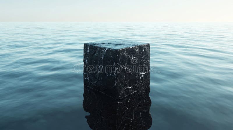 Black Cube Floating on Calm Ocean Water Stock Illustration ...