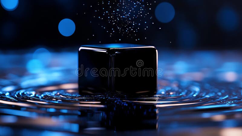 A Black Cube Floating in a Puddle of Water Stock Photo - Image of ...
