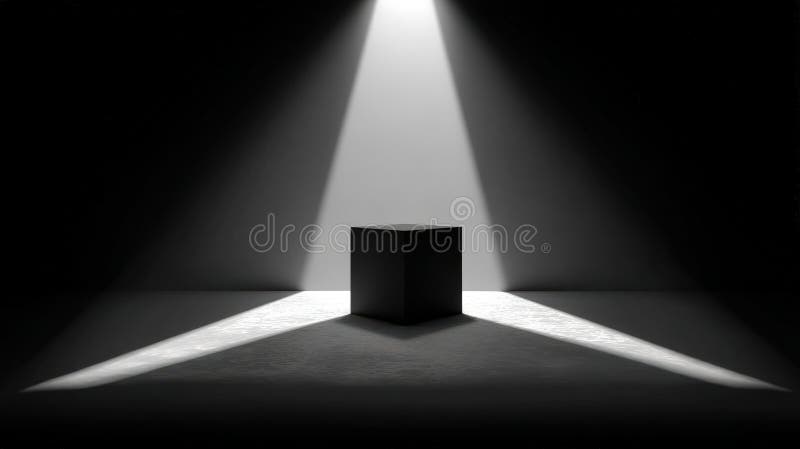 Black Cube Illuminated by Dramatic Spotlights in Moody Dark Setting ...