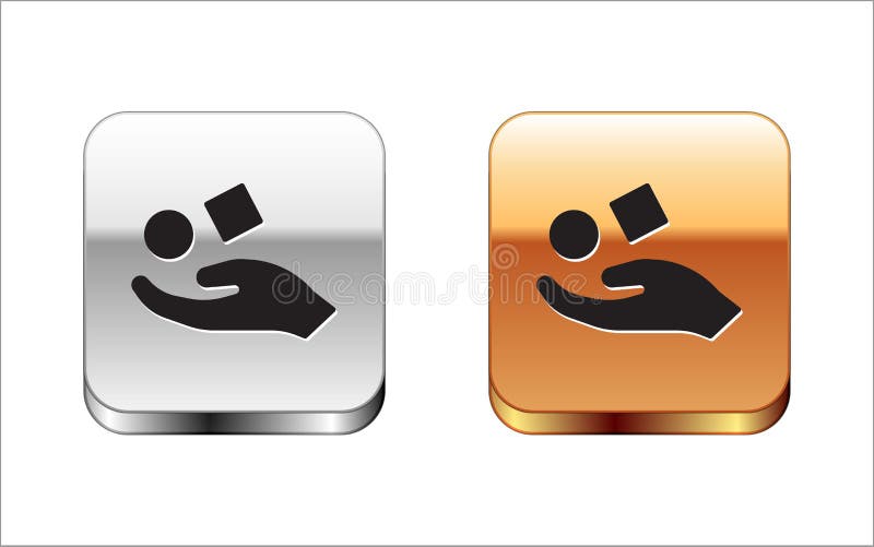 Gold Cube Levitating Above Hand Icon Isolated on Black Background ...