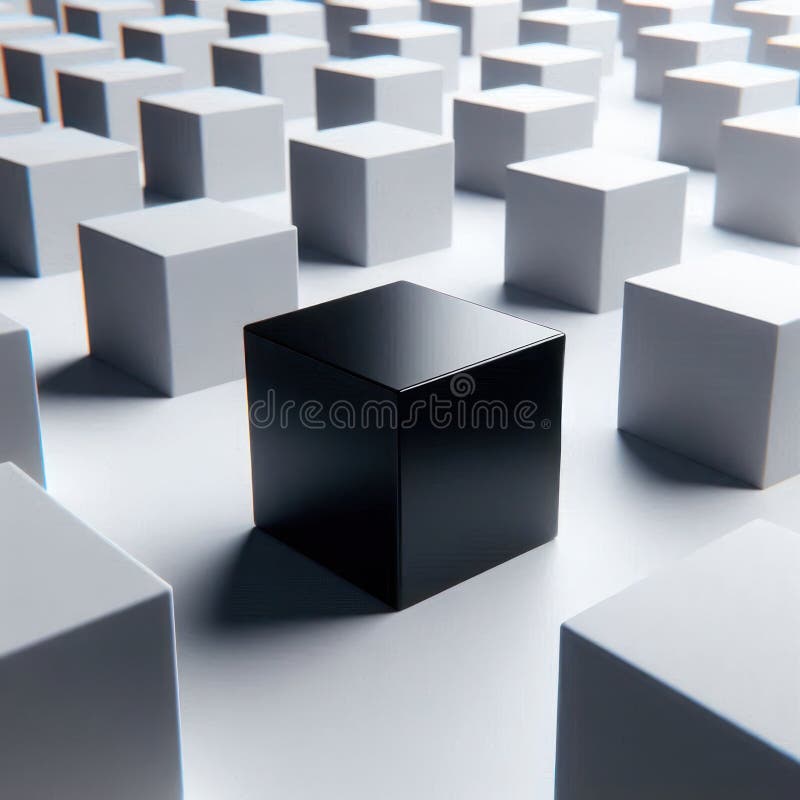 A Black Cube among Many White Cubes. Stock Photo - Image of unique ...