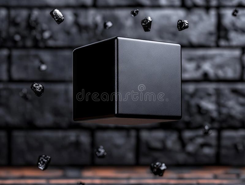 A Black Cube with Black Rocks Falling Out of it Stock Image - Image of ...