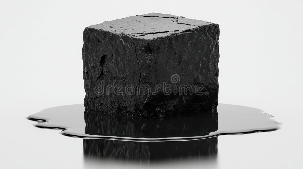 A Black Cube-shaped Object Sits Atop a Pool of Black Liquid, Creating a ...