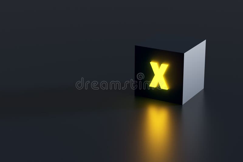 Black Cube Showing Illuminated Letter X on Dark Background Stock ...